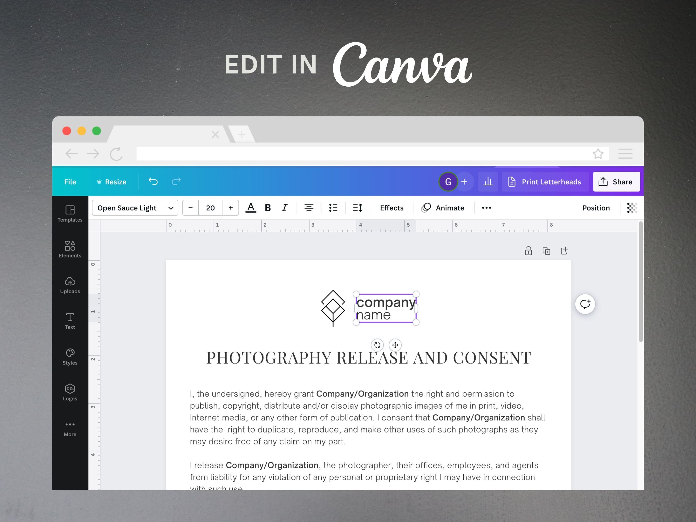 General Photo Consent Form Template | Edit in Canva | Simple and ...