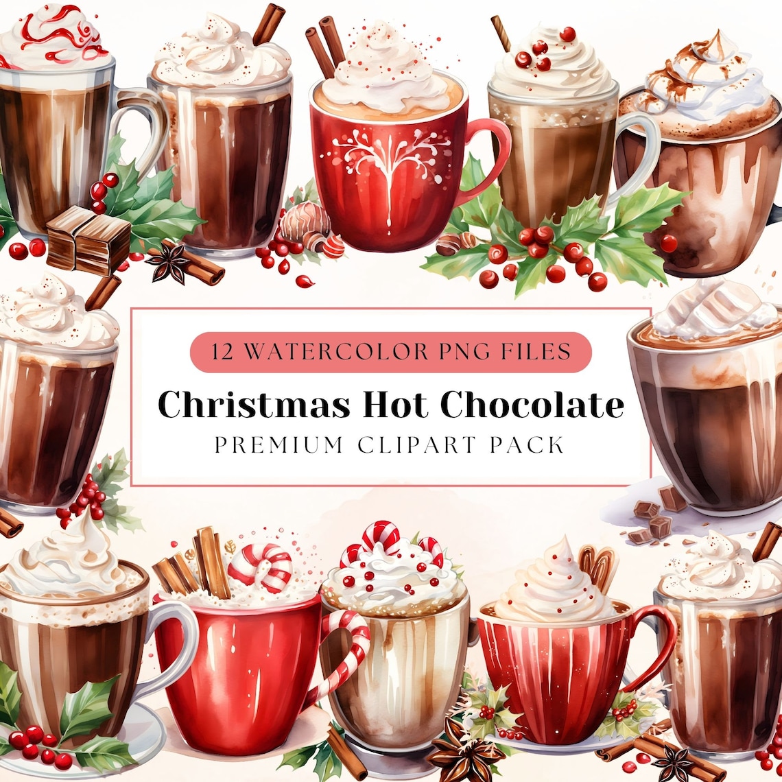 Christmas Hot Chocolate Clipart Pack, High-quality Pngs, Transparent ...