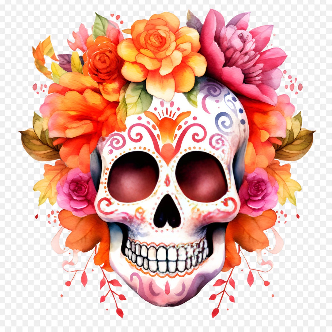 Watercolor Sugar Skull Clipart Pack, High-quality PNG Files ...
