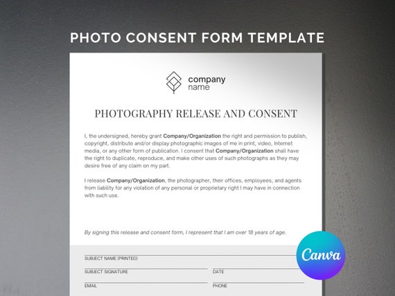 General Photo Consent Form Template Edit in Canva Simple - Etsy Australia