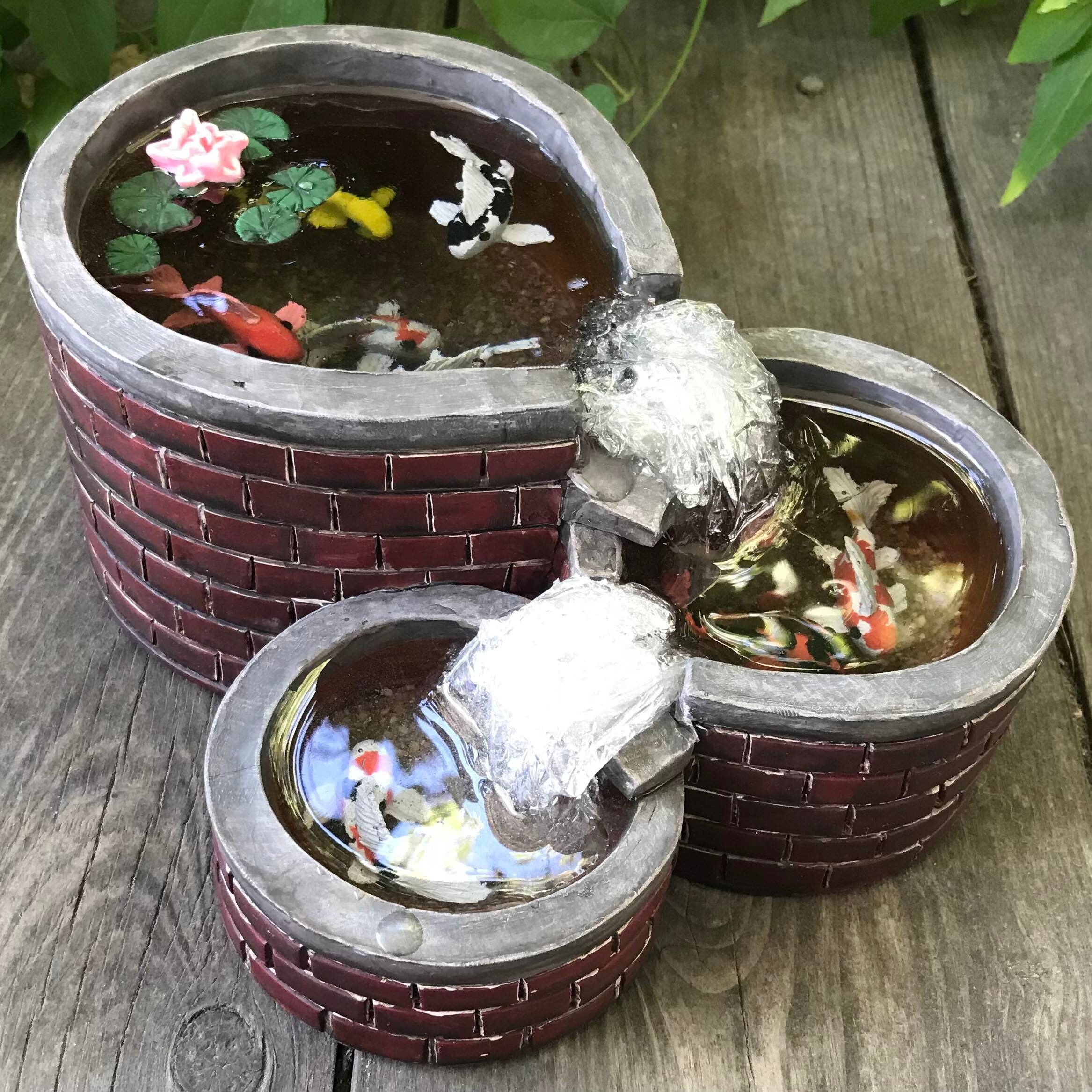 Miniature Koi Pond With Waterfalls Dollhouse 1:12 Scale Fish Fountain ...