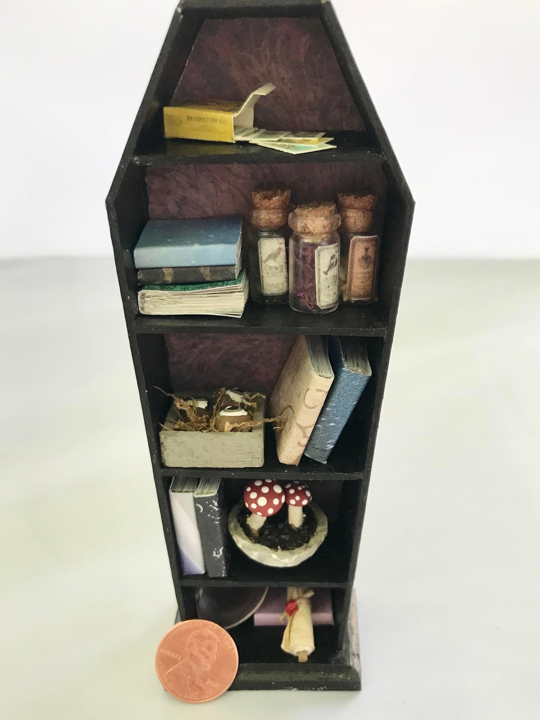 Handcrafted Coffin Shaped Bookshelf Bookcase 1:12 Scale Dollhouse ...