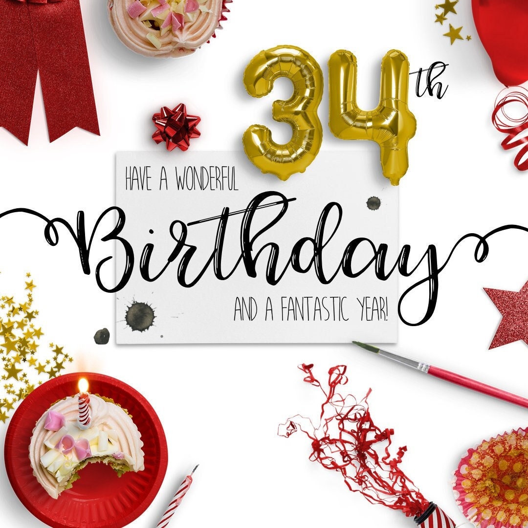 34th Birthday Ecard | Digital Birthday Cards | Paperless Birthday Card ...