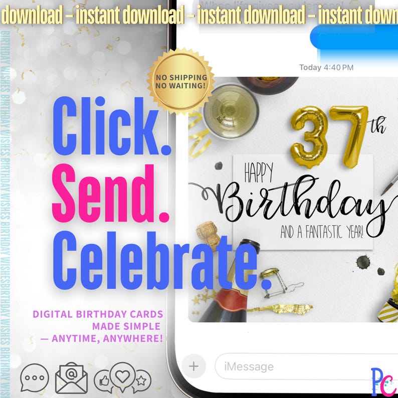 Digital Birthday Card Instant Download Wishes Online Celebration Eco ...