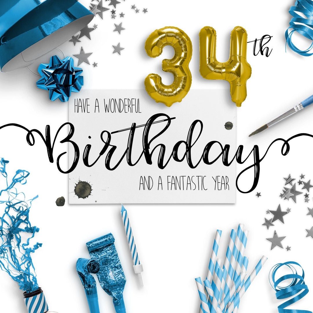 34th Birthday Ecard Digital Birthday Cards Paperless Birthday Card Eco ...