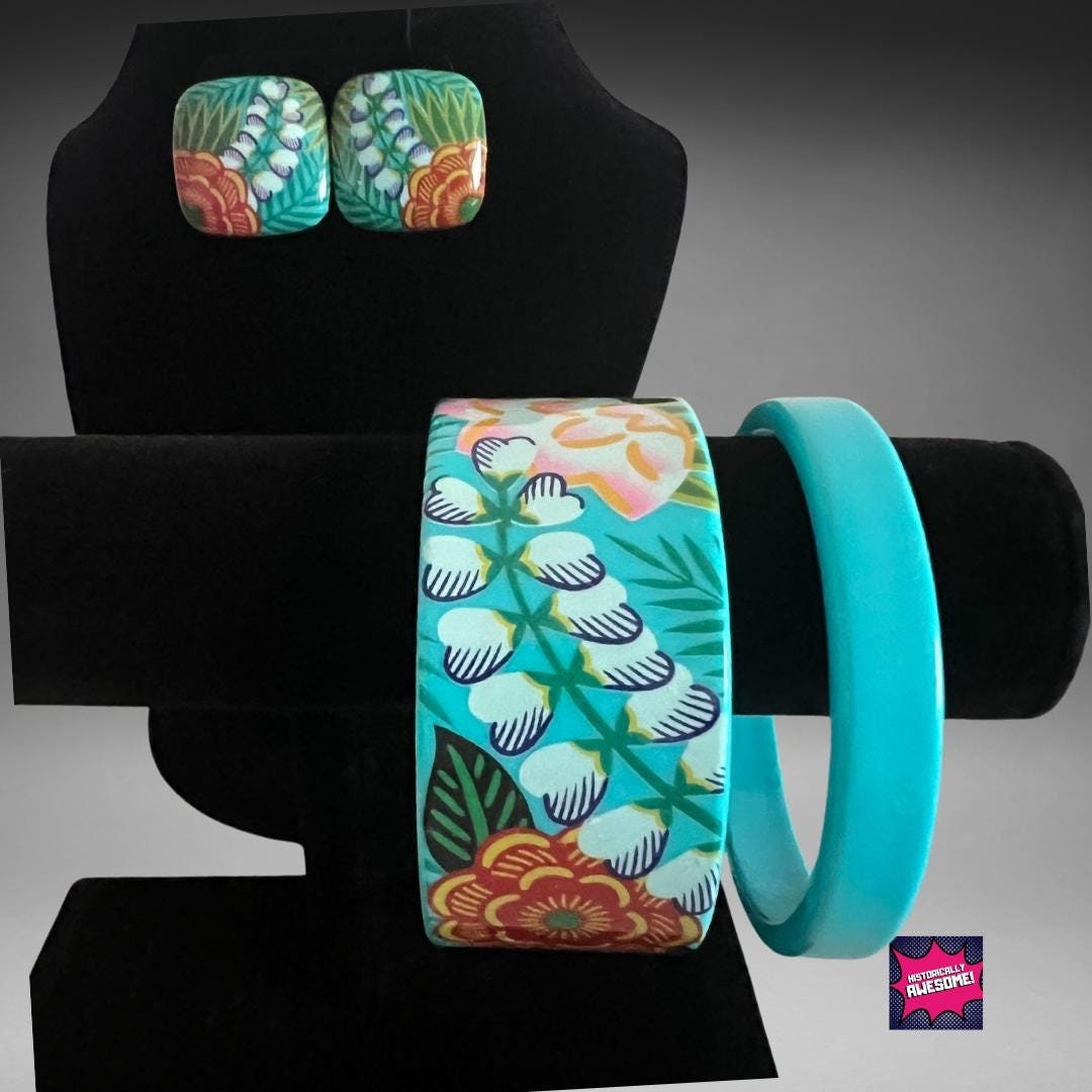 Retro Tropical Beauty Bangle Bracelets and Earrings Set Exclusively ...