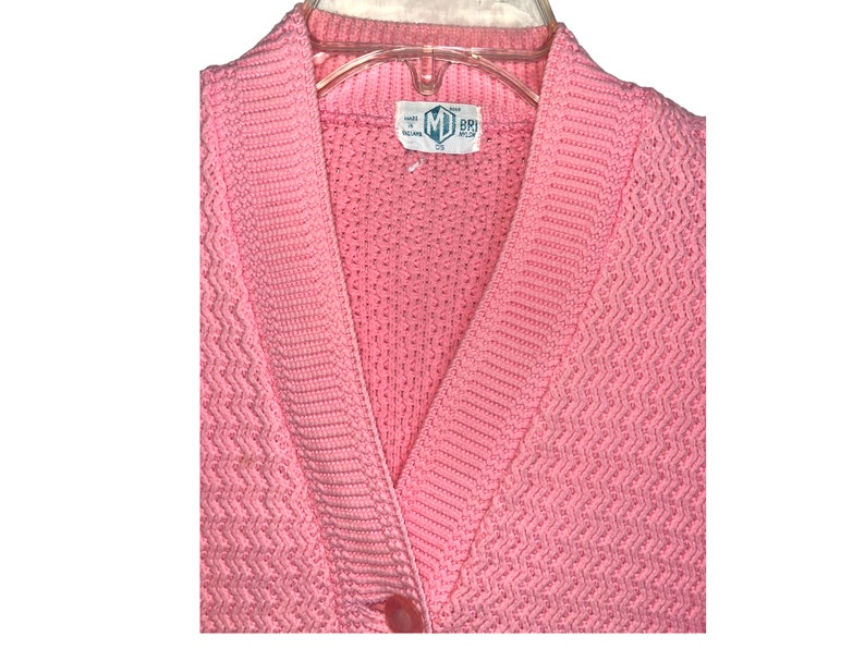 Early 70s Rose Pink Crochet Cardigan With Clear Buttons Pristine ...