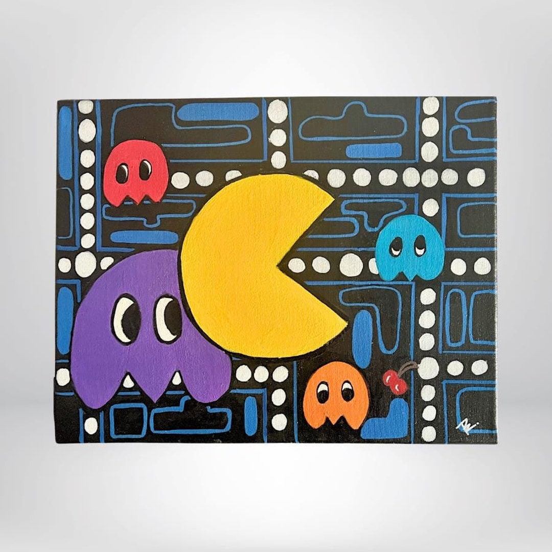 Original Pac-man Acrylic Pop Art Modern Painting - Art by Frankie ...