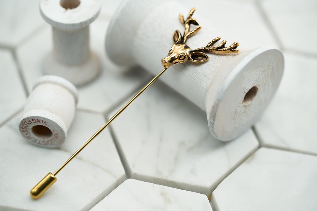 Gold Deer Lapel Pin Mens Design Antique Edgy Dappered Steampunk Modern ...