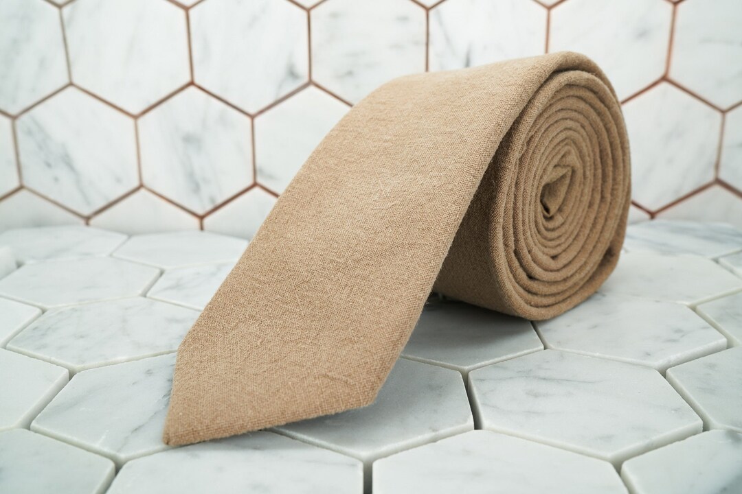 Brown Linen Slim Tie Coffee Creamy Light Tan Bronze Camel Cotton Fabric ...