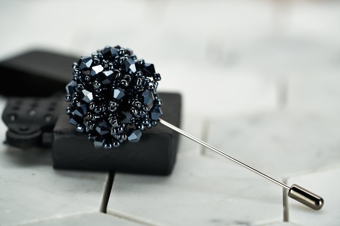 Blue Iced Out Flower Lapel Pin notorious Navy Rhinestone Unique Modern ...