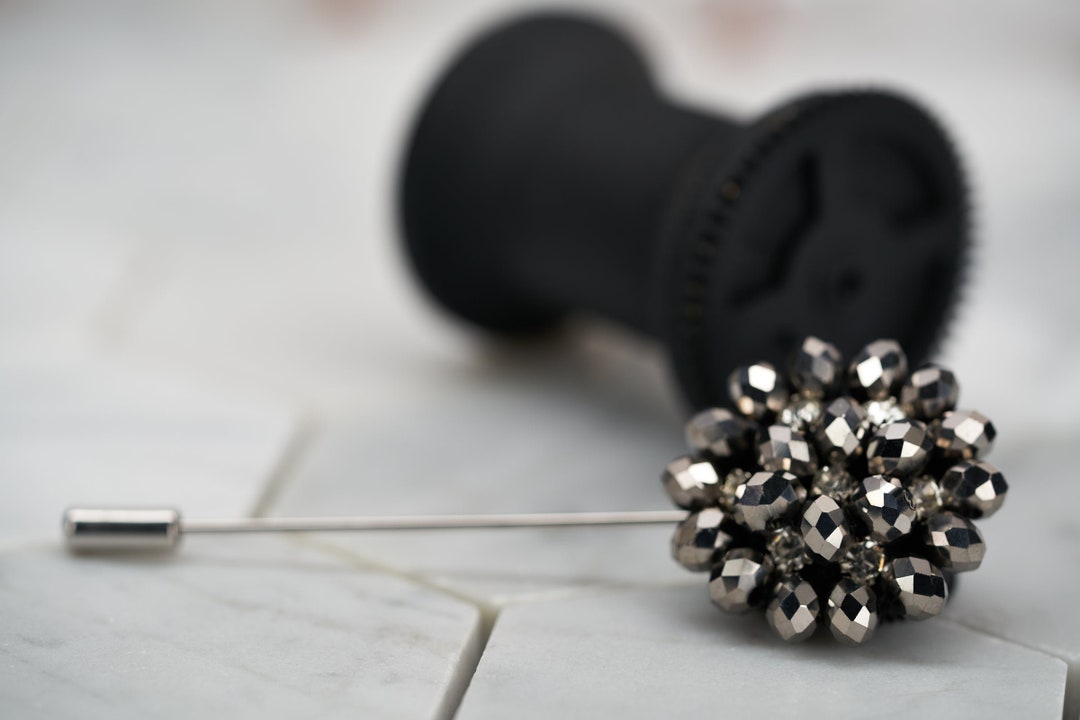 Iced Out Flower Lapel Pin "notorious" Silver Rhinestone Unique Modern ...