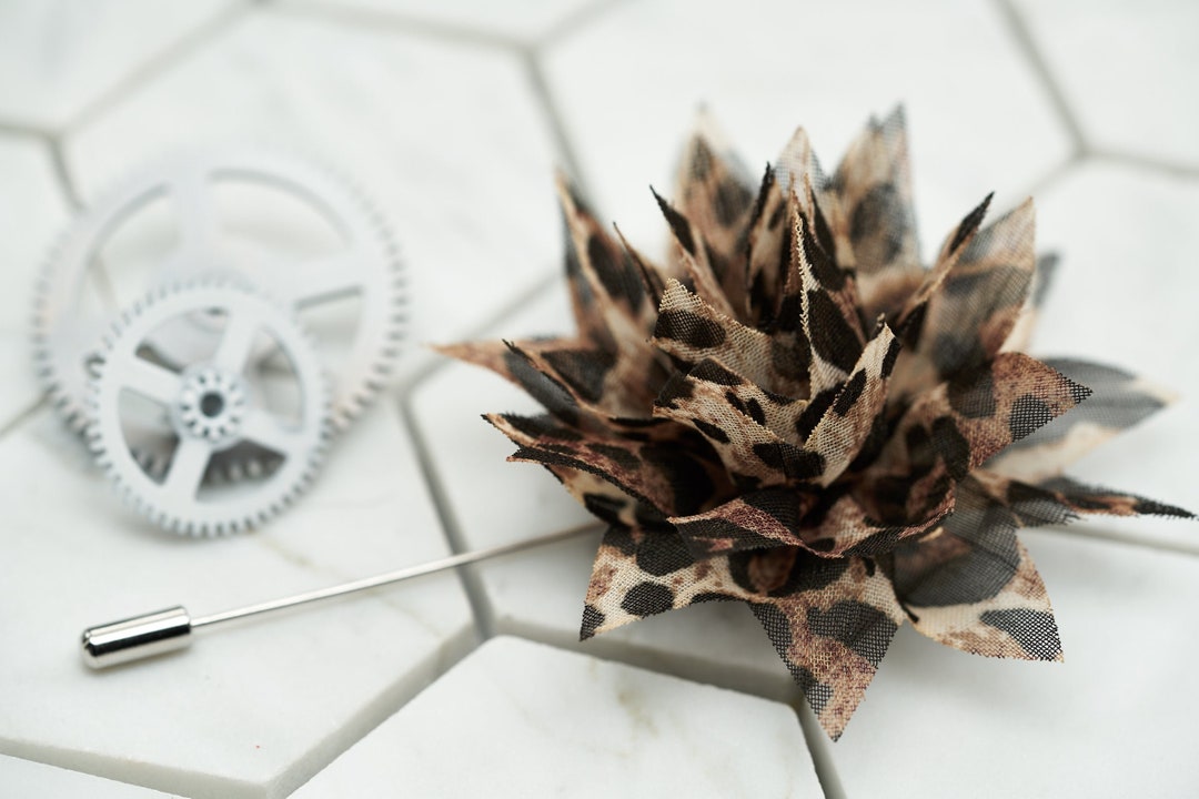 Leopard Flower Lapel Pin Cheetah Chiffon Finish Unique Modern Unisex ...