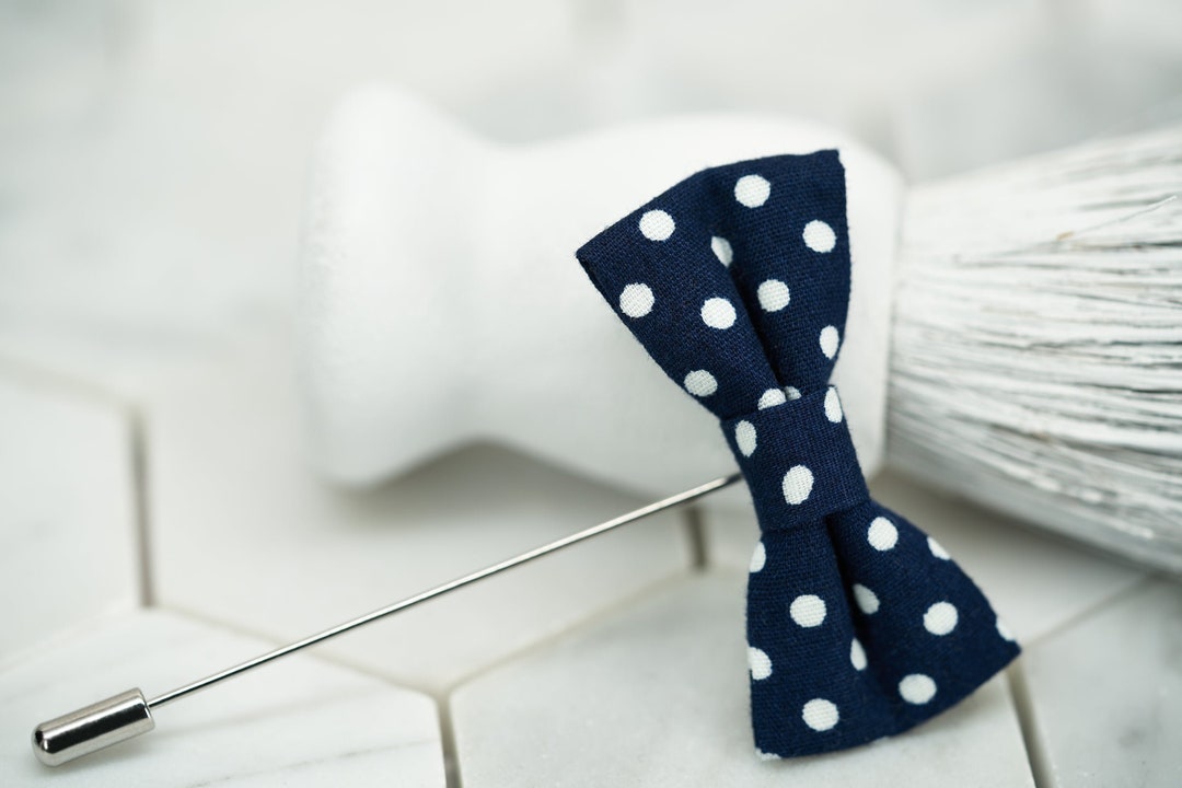 Blue & White Polka Dot Bow Tie Lapel Pin Unique Ribbon Modern Unisex ...