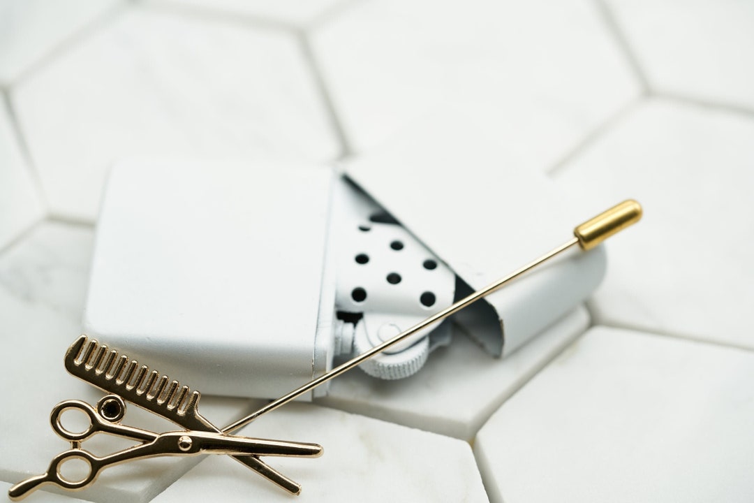 Gold Comb & Scissors Lapel Pin Barber Hair Stylists Gifts Modern Design ...