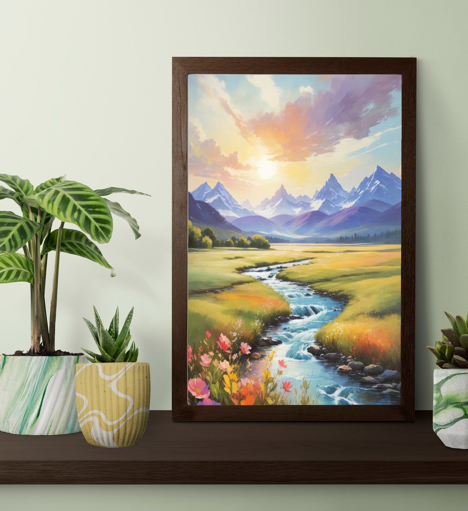 Nature Landscape Digital Art Print | Nature Meadow River Wall Art ...