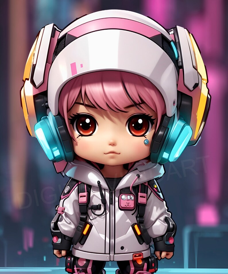 Cyberpunk Cute Chibi Digital Art Print | AI Art | Cyberpunk Poster ...