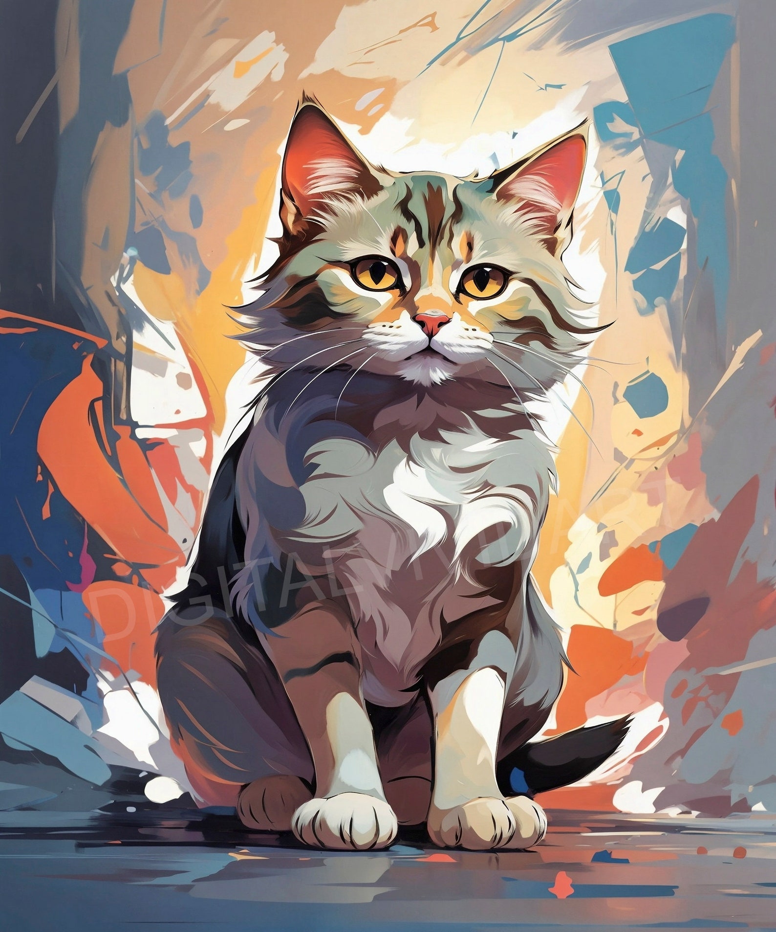 Abstract Expressionism Cat | Digital Art Print | Cat Wall Art ...