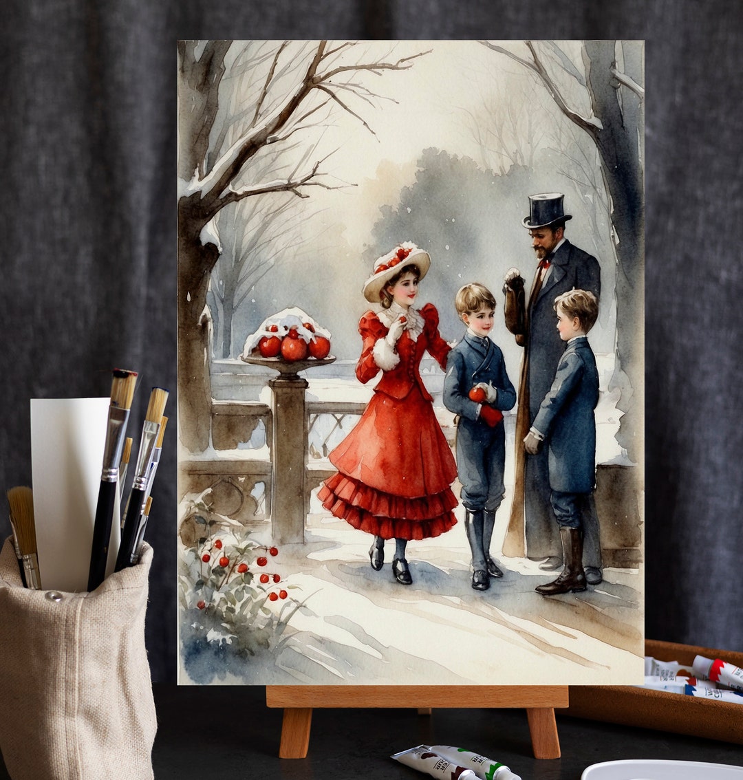 Vintage Christmas Print Art | Watercolor Victorian Painting | Early ...