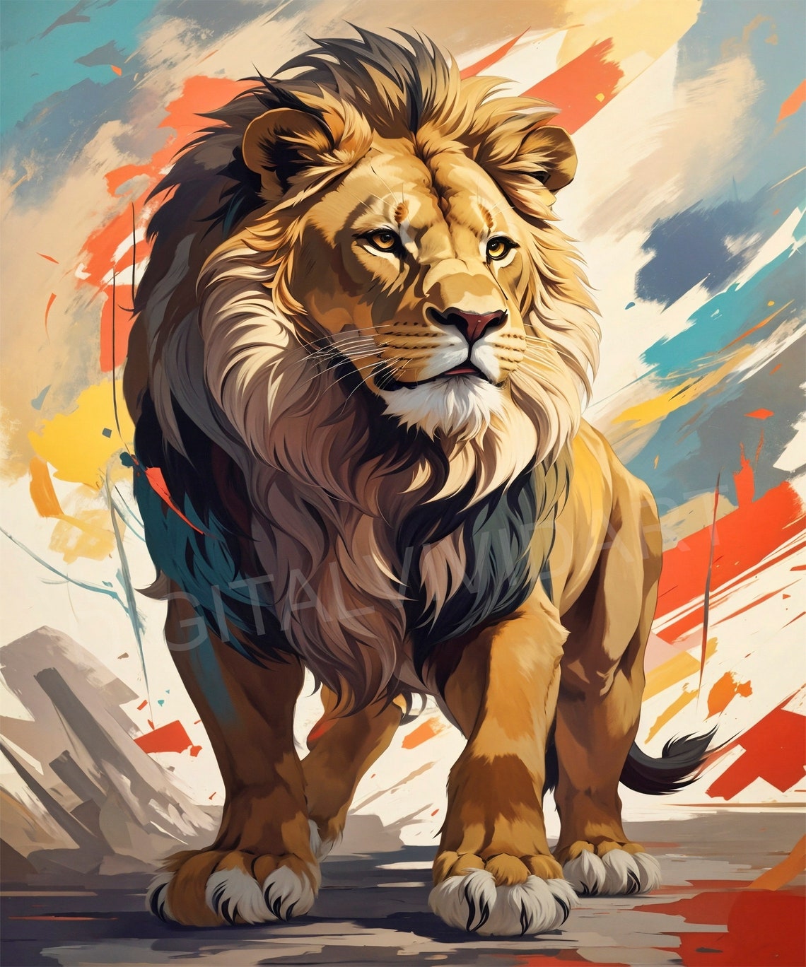Abstract Lion Digital Art Print | Expressionism Wall Art | Lion Wall ...