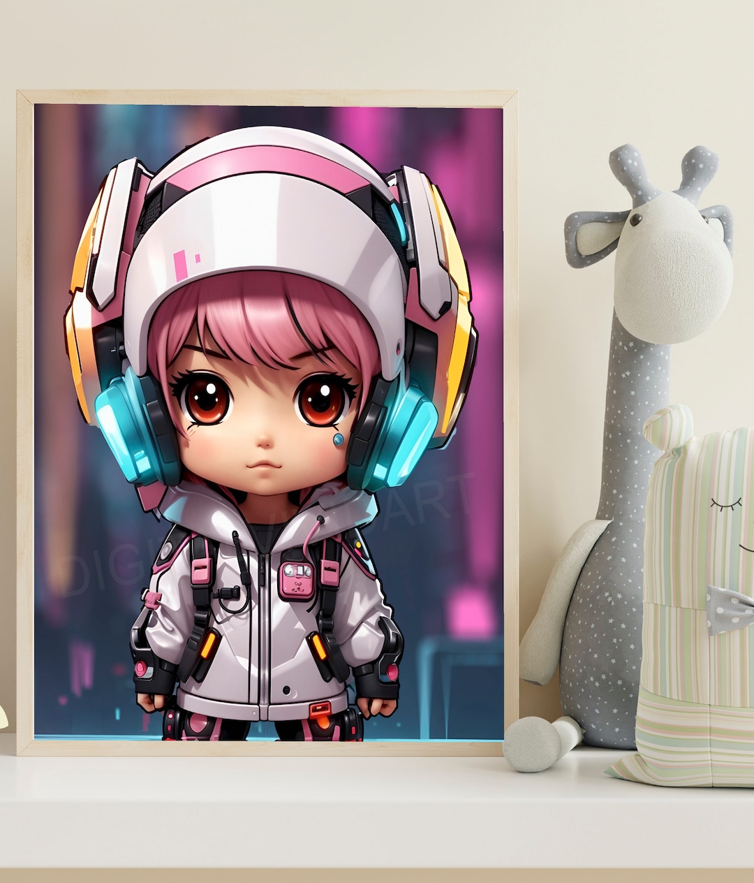 Cyberpunk Cute Chibi Digital Art Print | AI Art | Cyberpunk Poster ...