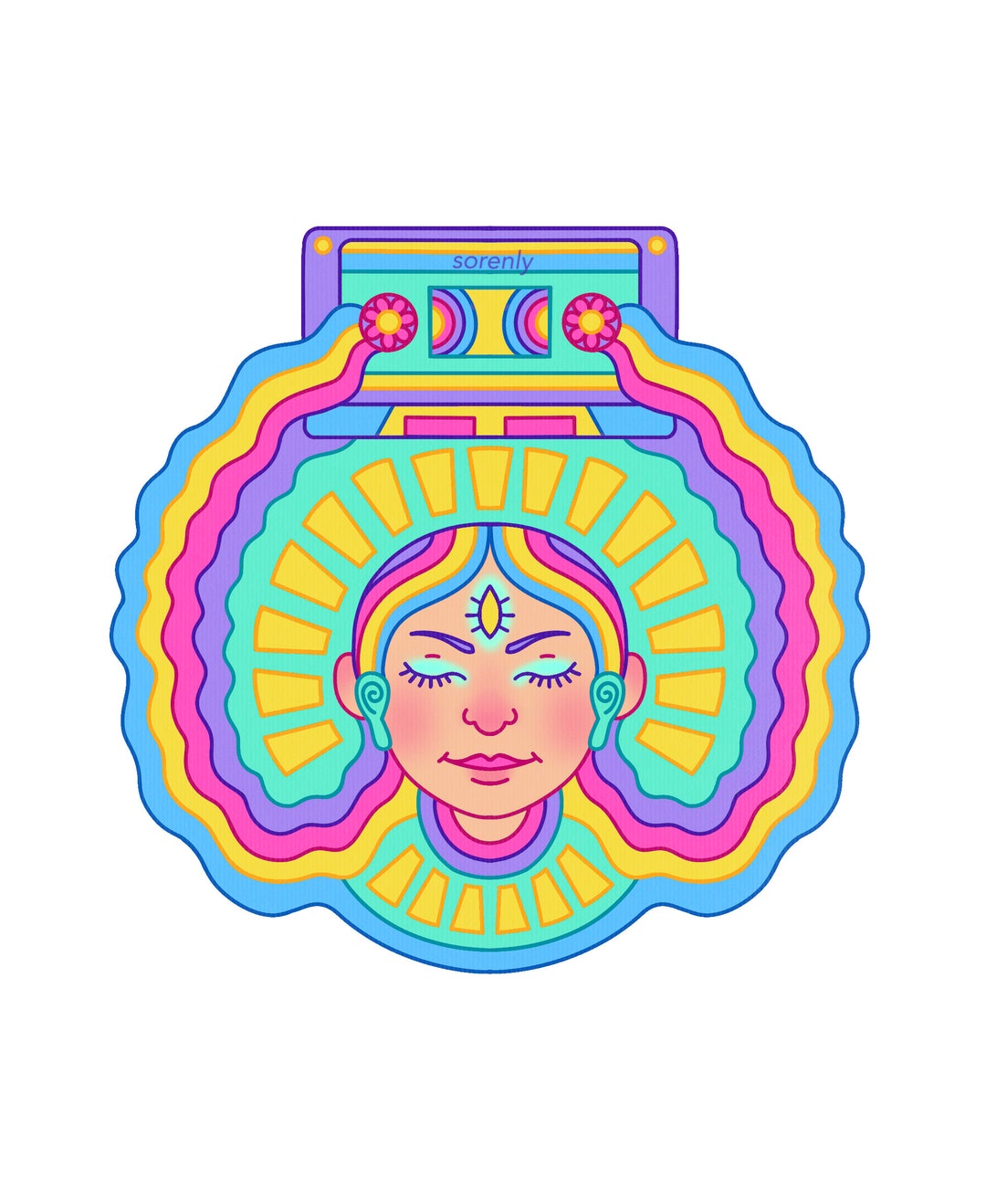 Retro Girl Vintage Sticker 3 / 70s 80s Synthwave Psychedelic Vinyl ...
