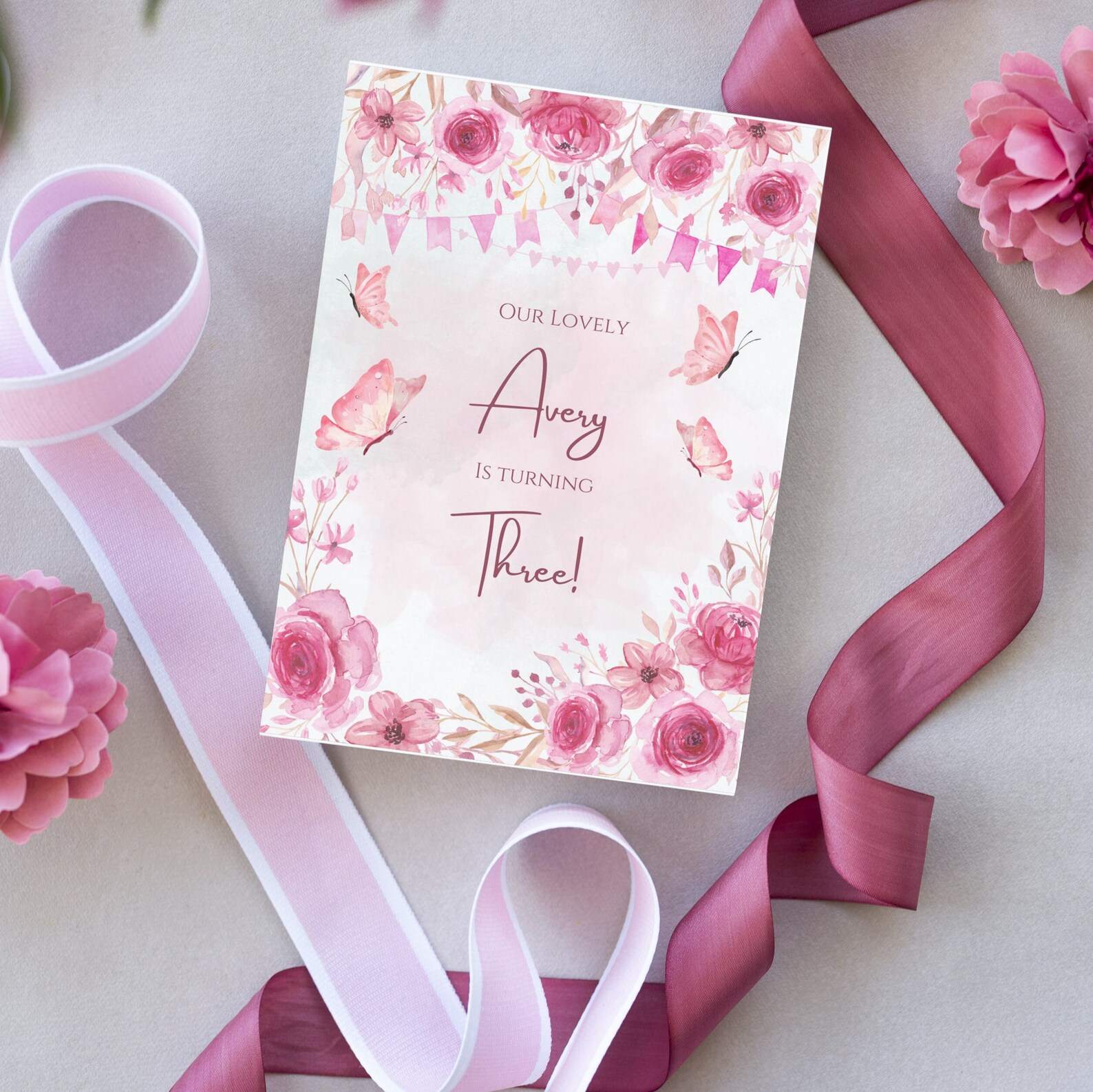 Mobile Birthday Invitation Ecard butterfly Pink Girls Editable Template ...