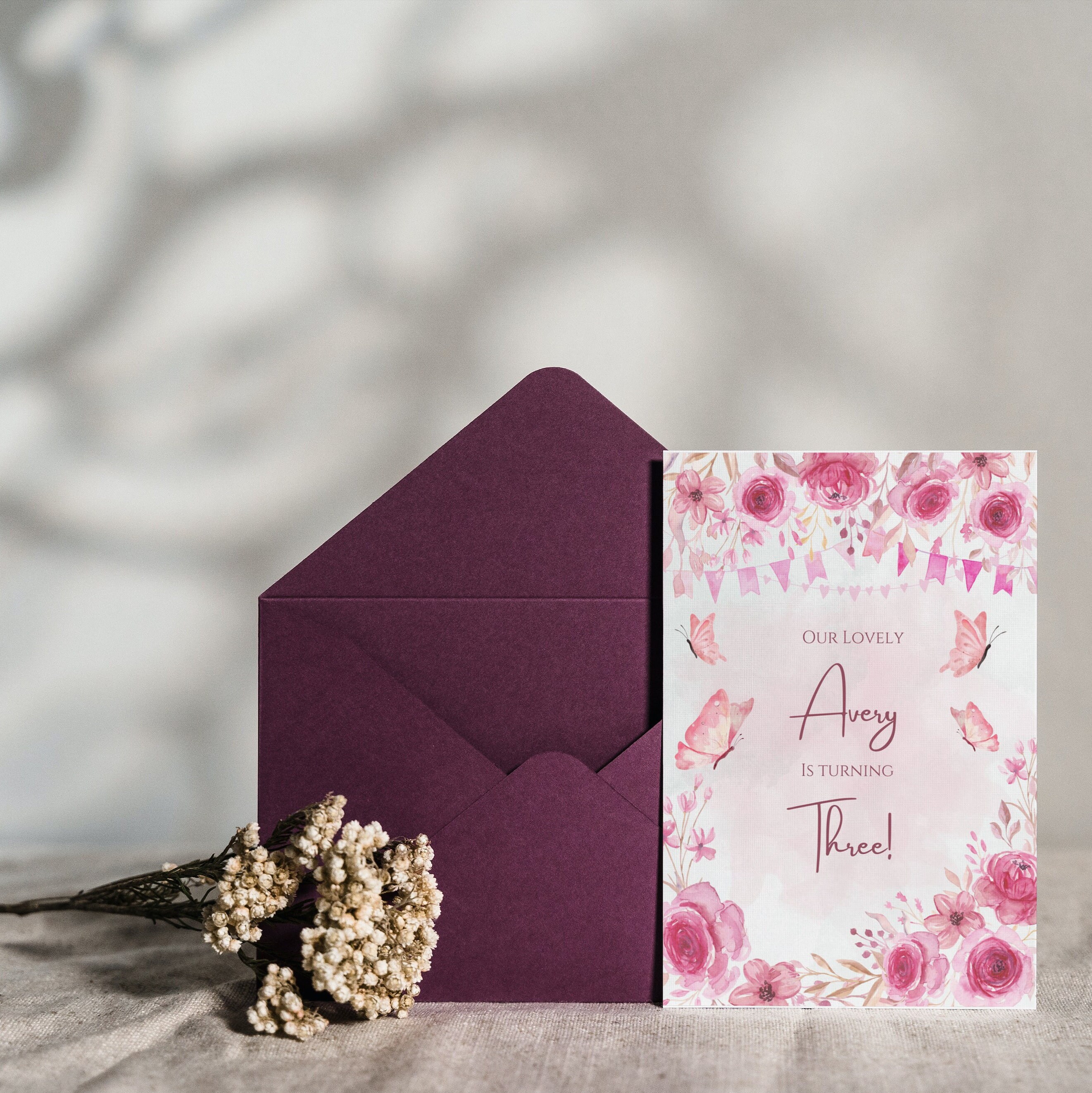 Mobile Birthday Invitation Ecard butterfly Pink Girls Editable Template ...