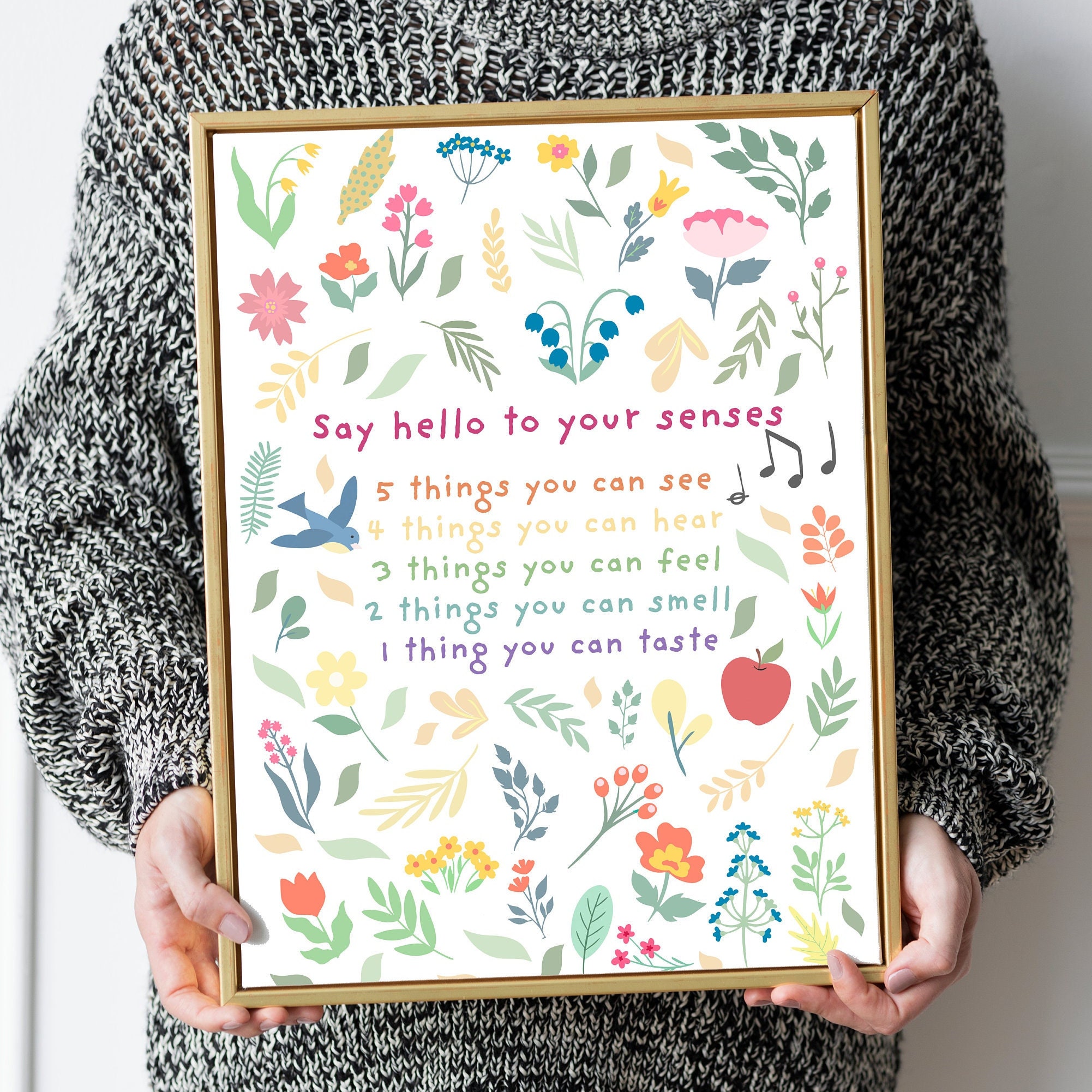 5 Senses Kids Happy Calming Corner Meditation | Digital Download Art ...