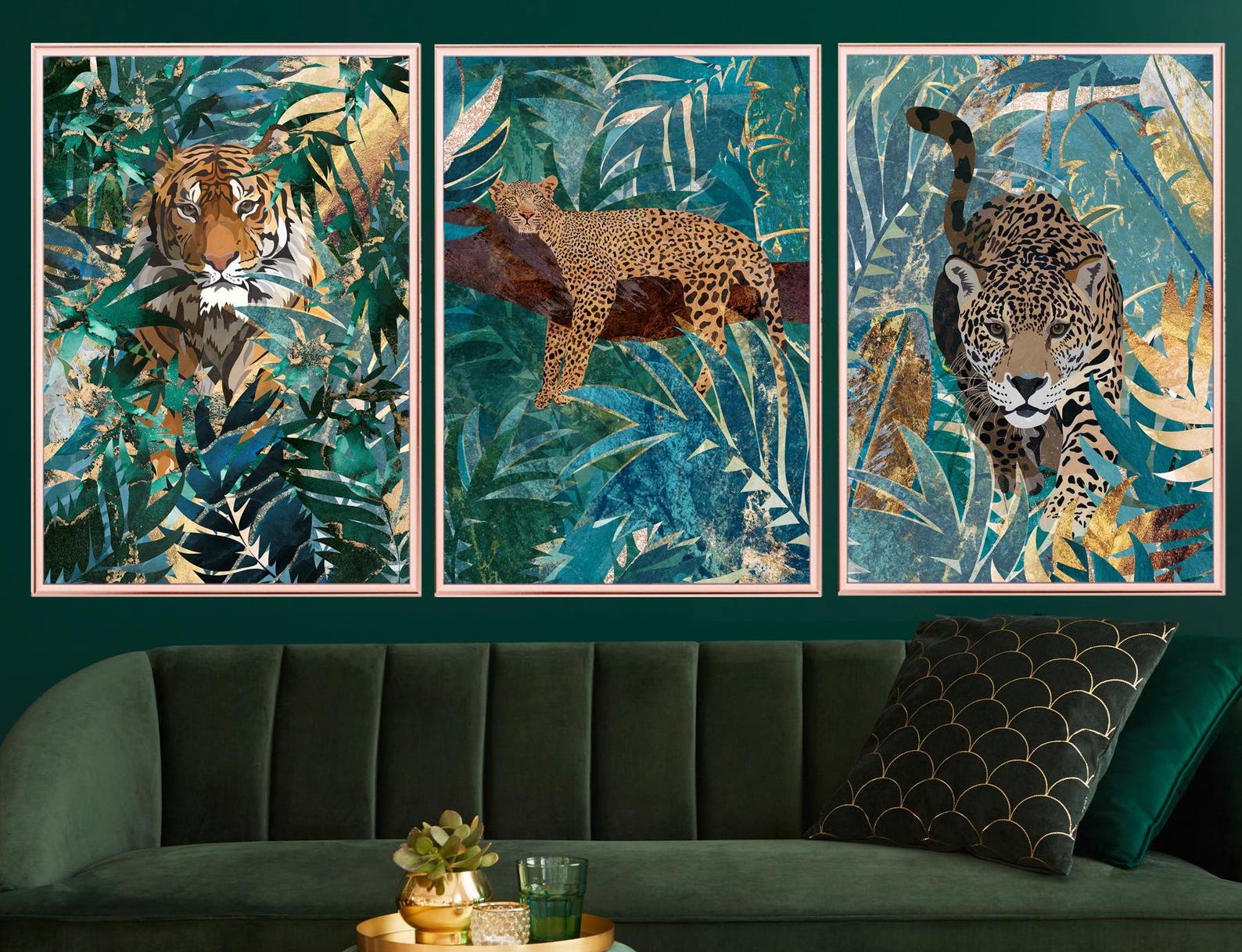 Set of Three Prints Jungle Tropical Big Cats | Digital Download Art ...
