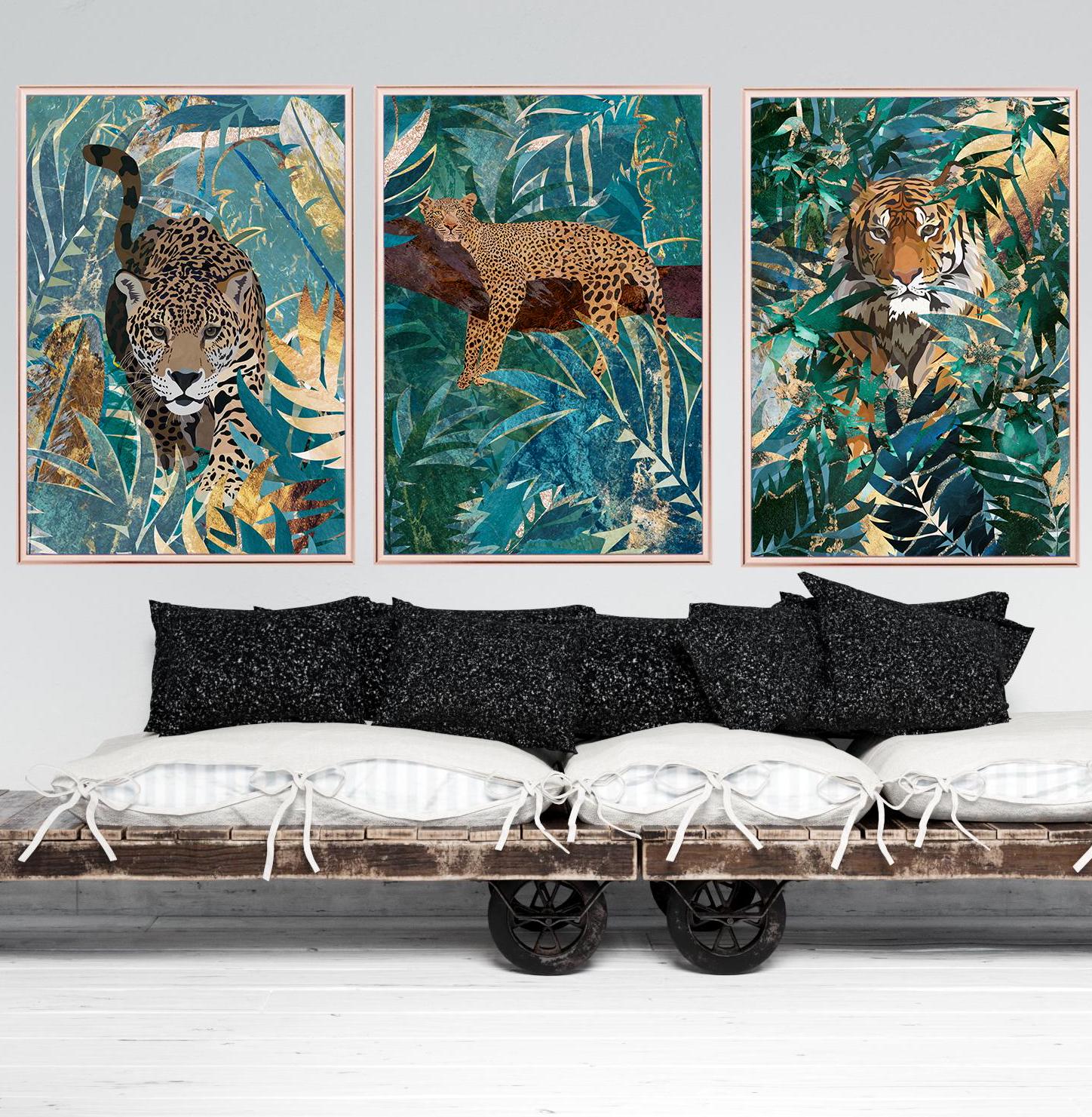 Set of Three Prints Jungle Tropical Big Cats | Digital Download Art ...