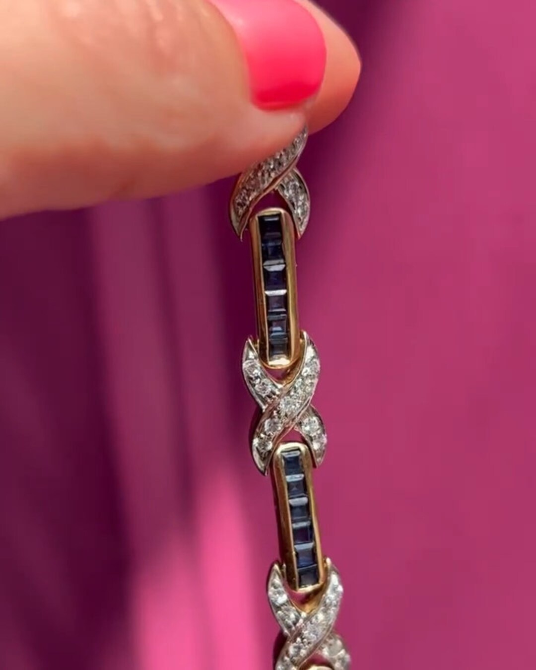 Yellow Gold Sapphire And Diamond Tennis Bracelet Princess Round Etsy