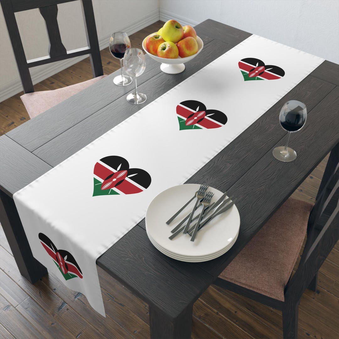 Kenyan Flag Table Runner - Cotton Poly Blend, Kenyan Love Heart Flag ...