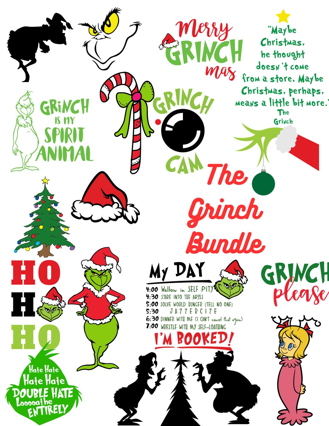 The Grinch Bundle and 2 Waterslide Sheets and a Grinchy Font - Etsy