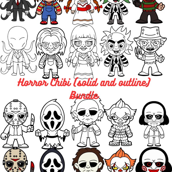 Horror Chibi solid and Outline Bundle - Etsy