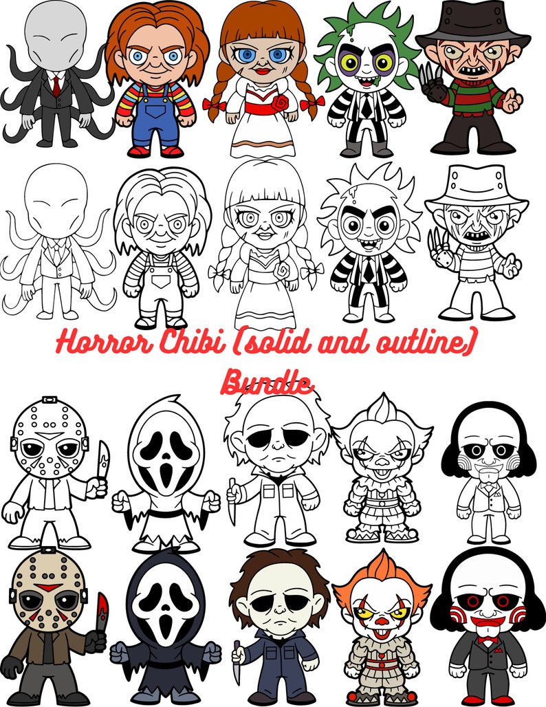 Horror Chibi solid and Outline Bundle - Etsy