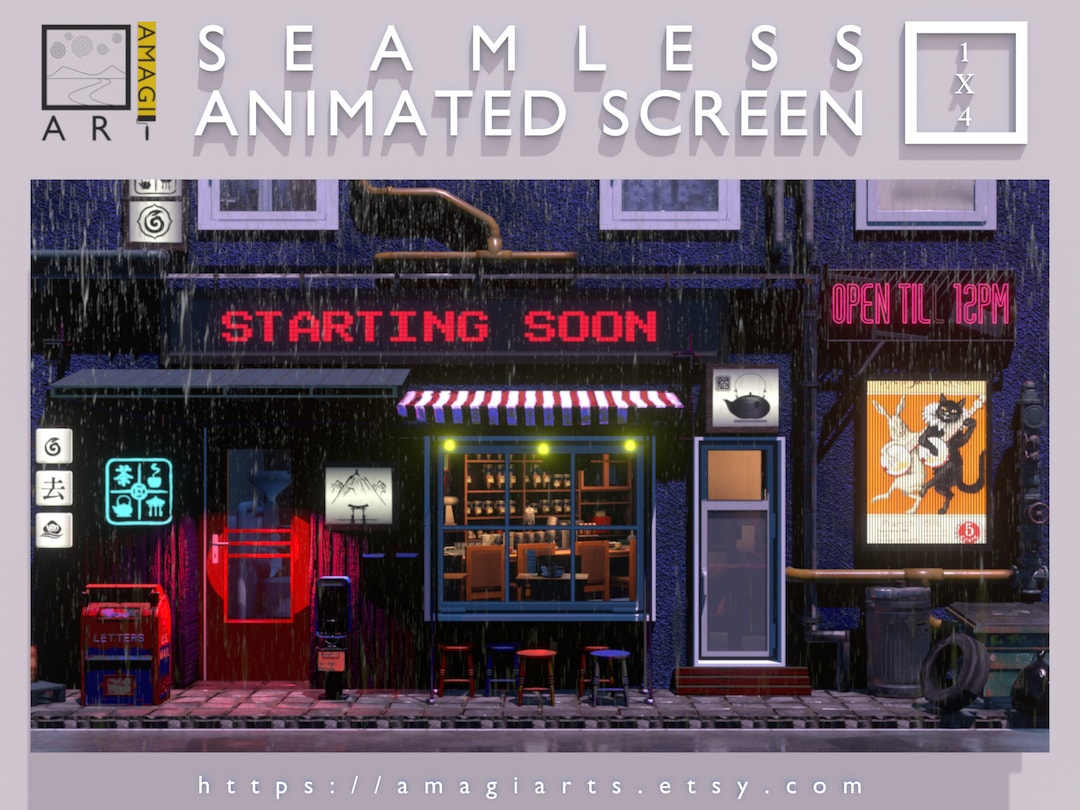 Rainy Night Cozy Stream Overlay Bundle - Animated Starting Soon Screen ...