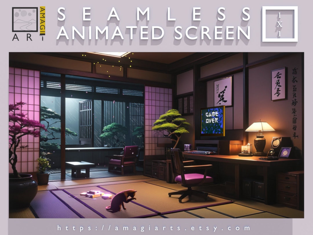 Cozy Japanese Room Animated Overlay: Rainy Night Vtuber Background (MP4 ...