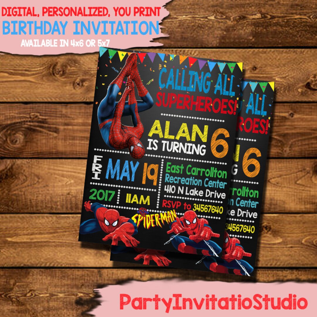 Spiderman Birthday Invitation, Spiderman Invitation, Digital-print ...