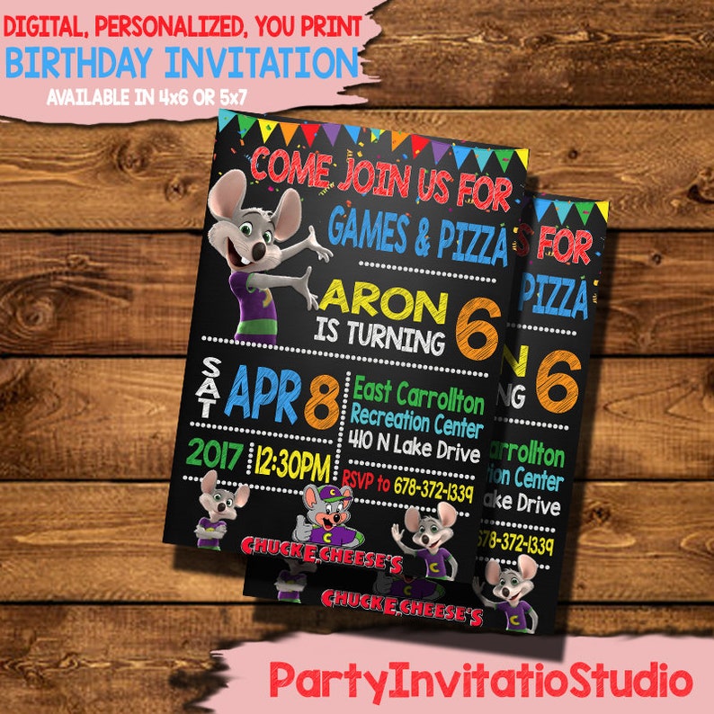 Chuck E. Cheese Birthday Invitation, Chuck E Cheese Invitation, Digital ...