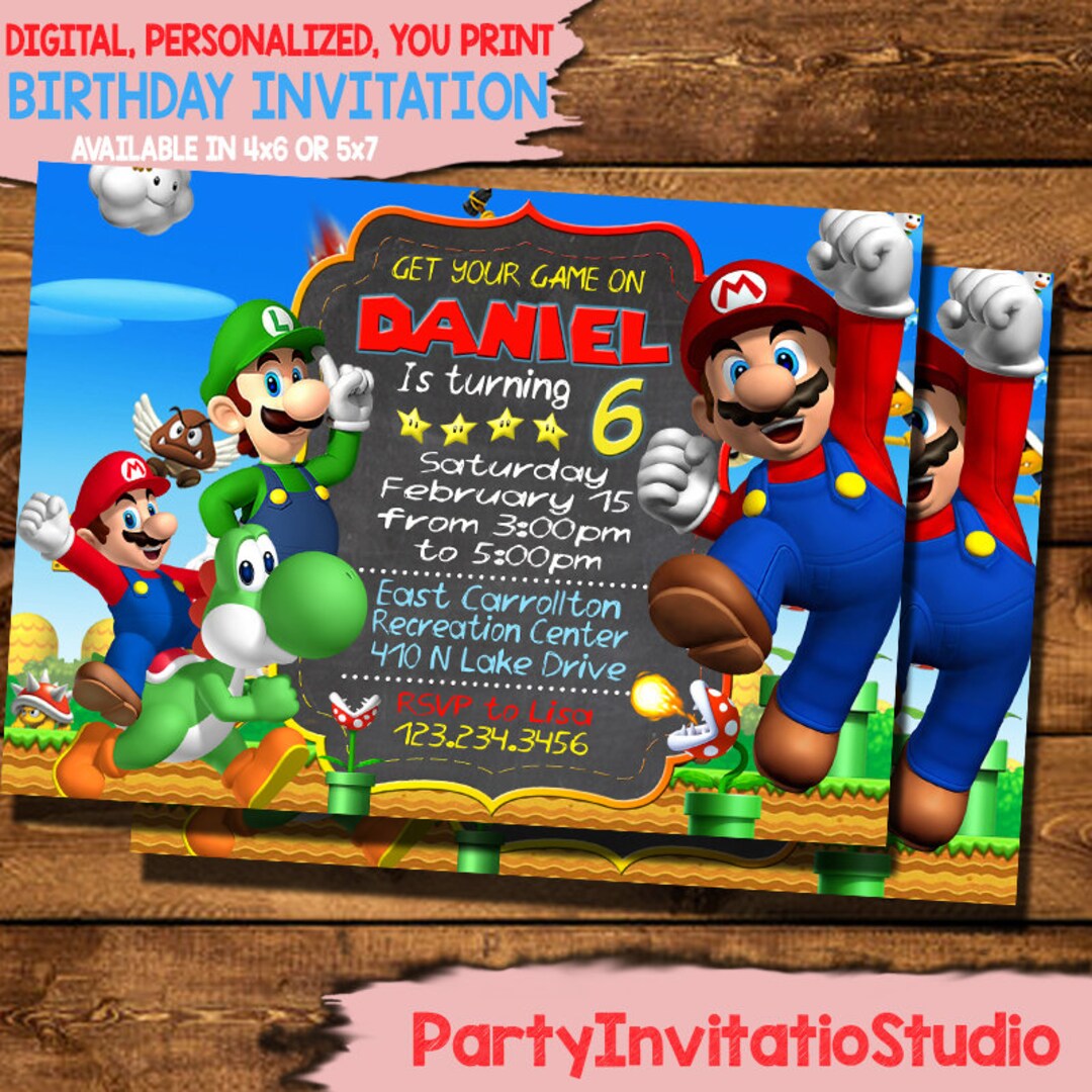 Super Mario Birthday Invitation, Super Mario Invitation, Digital-print ...