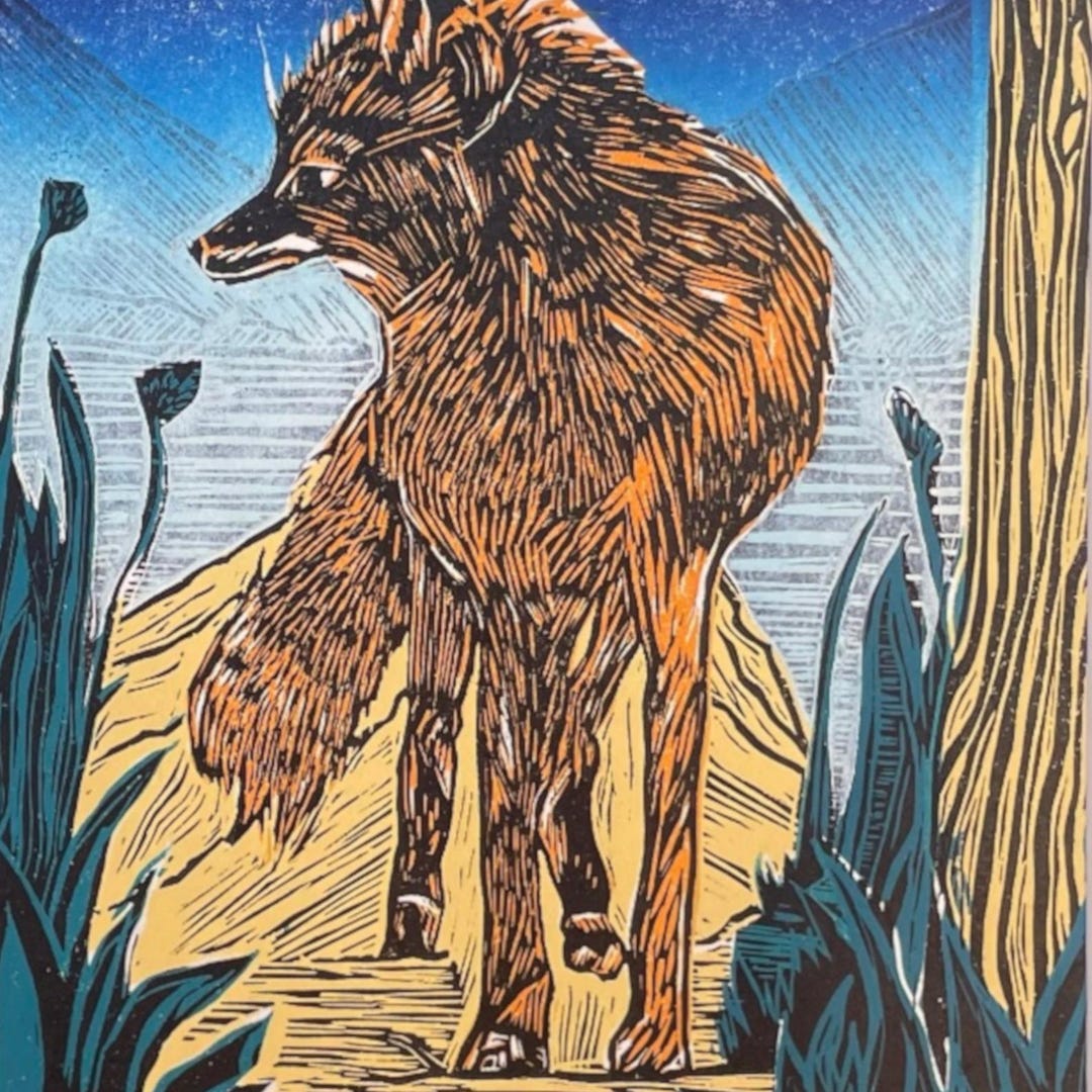 Fox Lino Print: Hand-printed Linocut Art, Mounted A4 - Etsy