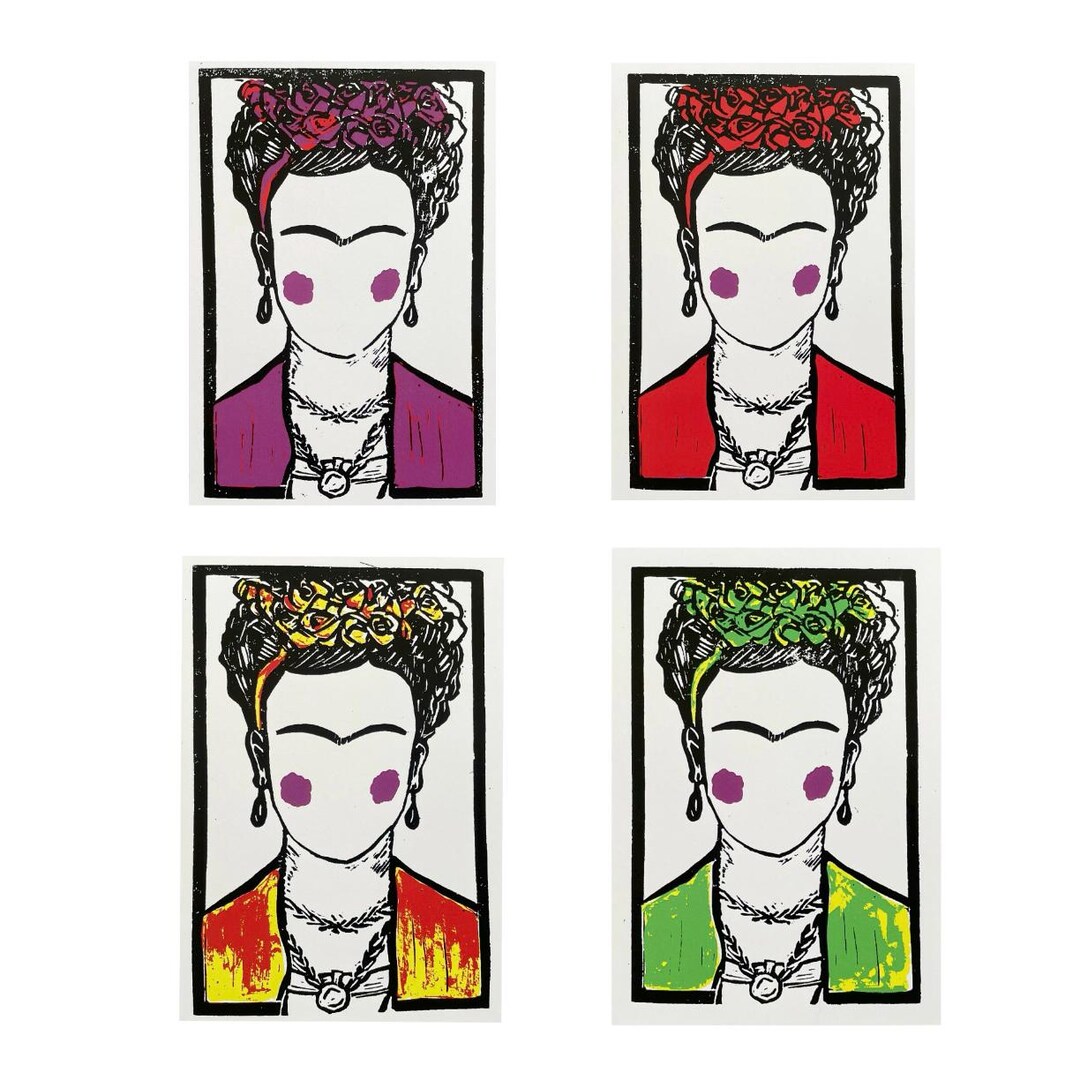Frida Kahlo Greetings Cards, Lino Print, Pack of Four - Etsy