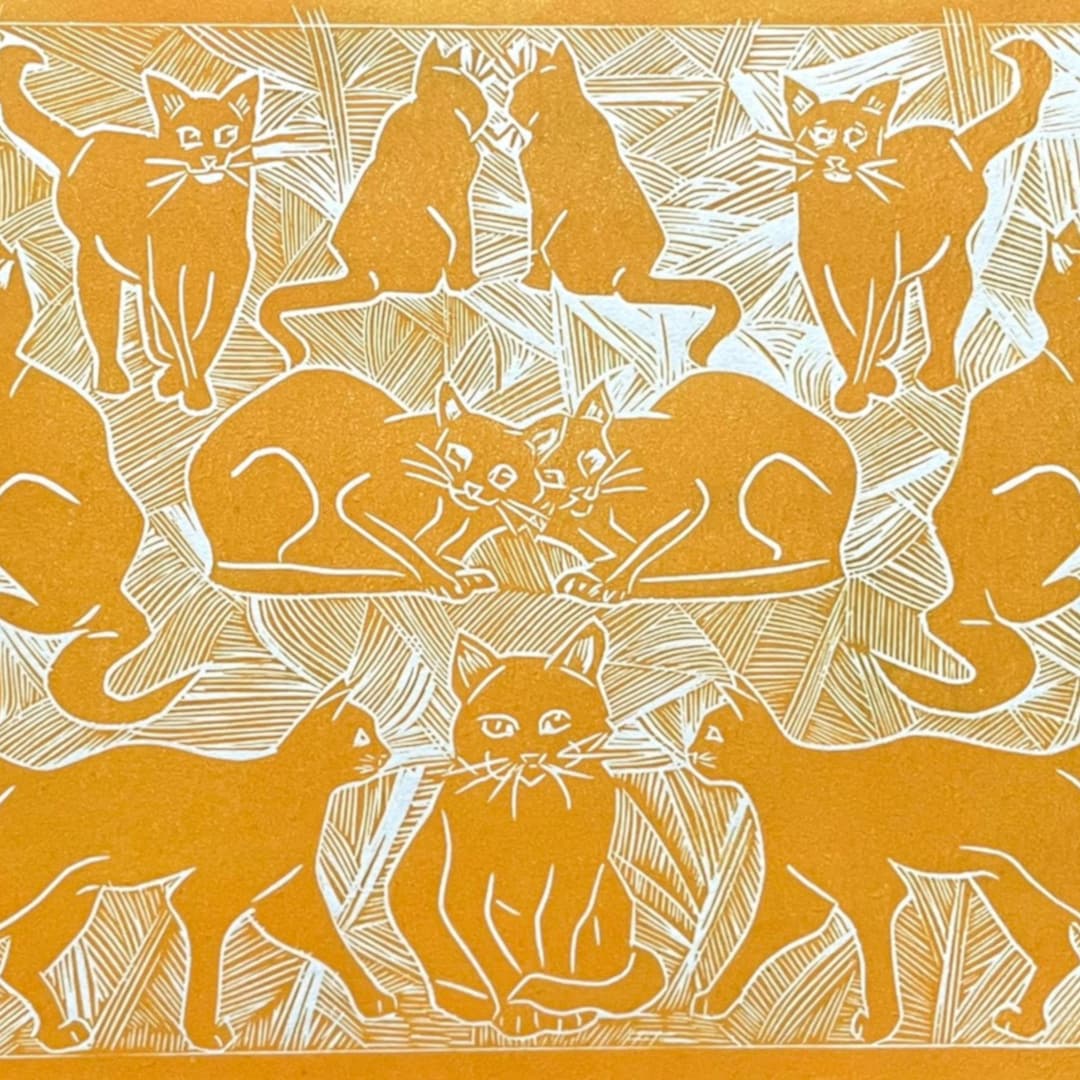 Ginger Cat Art Deco Linocut Print: Pet Lover Gift - Etsy