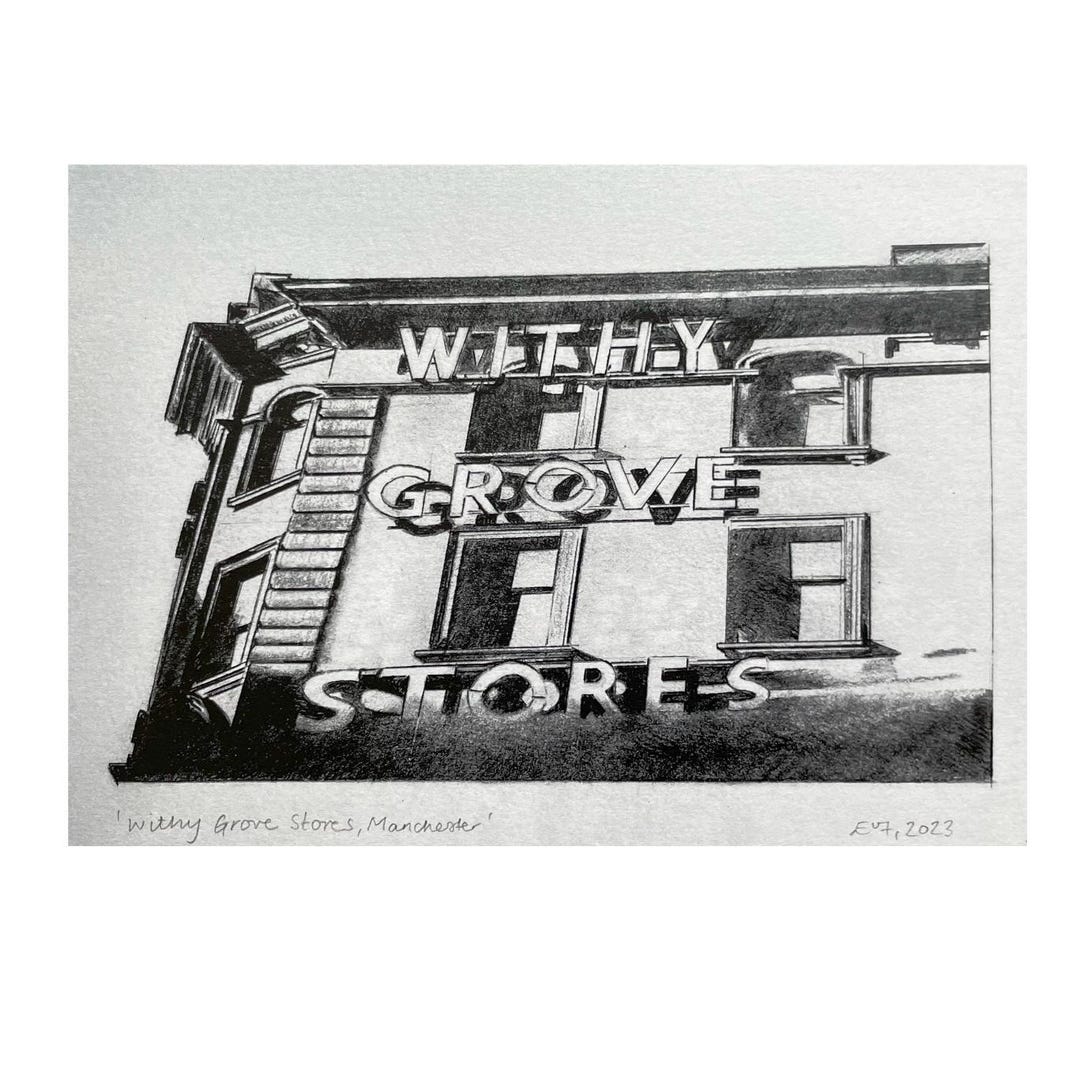 Withy Grove Stores Print, Manchester Architecture, Hand-signed Pencil ...