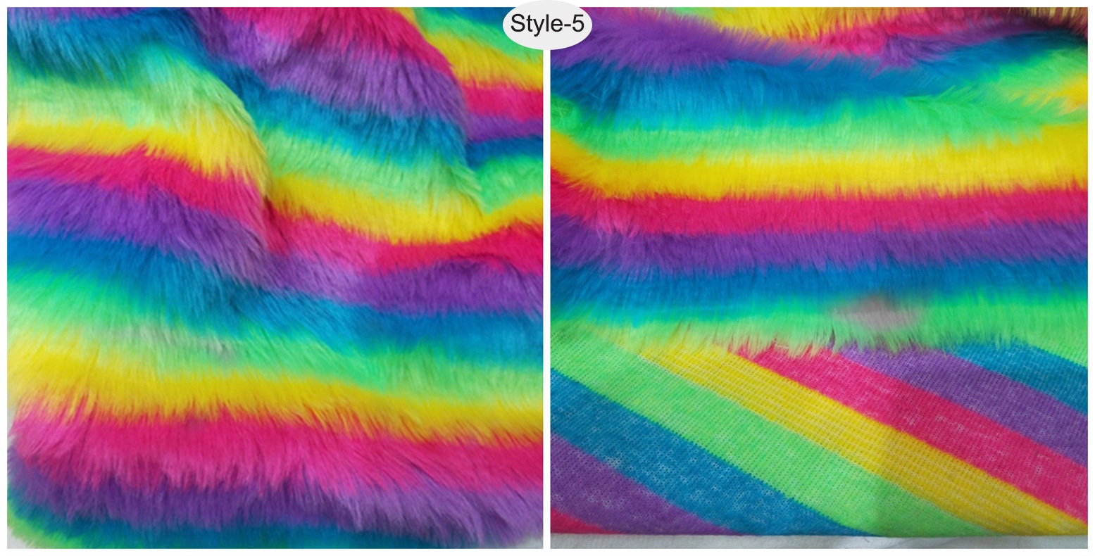 Rainbow Stripe Faux Fur Fabric,colorful Wavy Long Pile Fur for Down ...