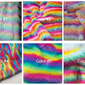Rainbow Shaggy Fur,colorful Wavy Faux Fur Fabric,stripe Long Pile Fur ...