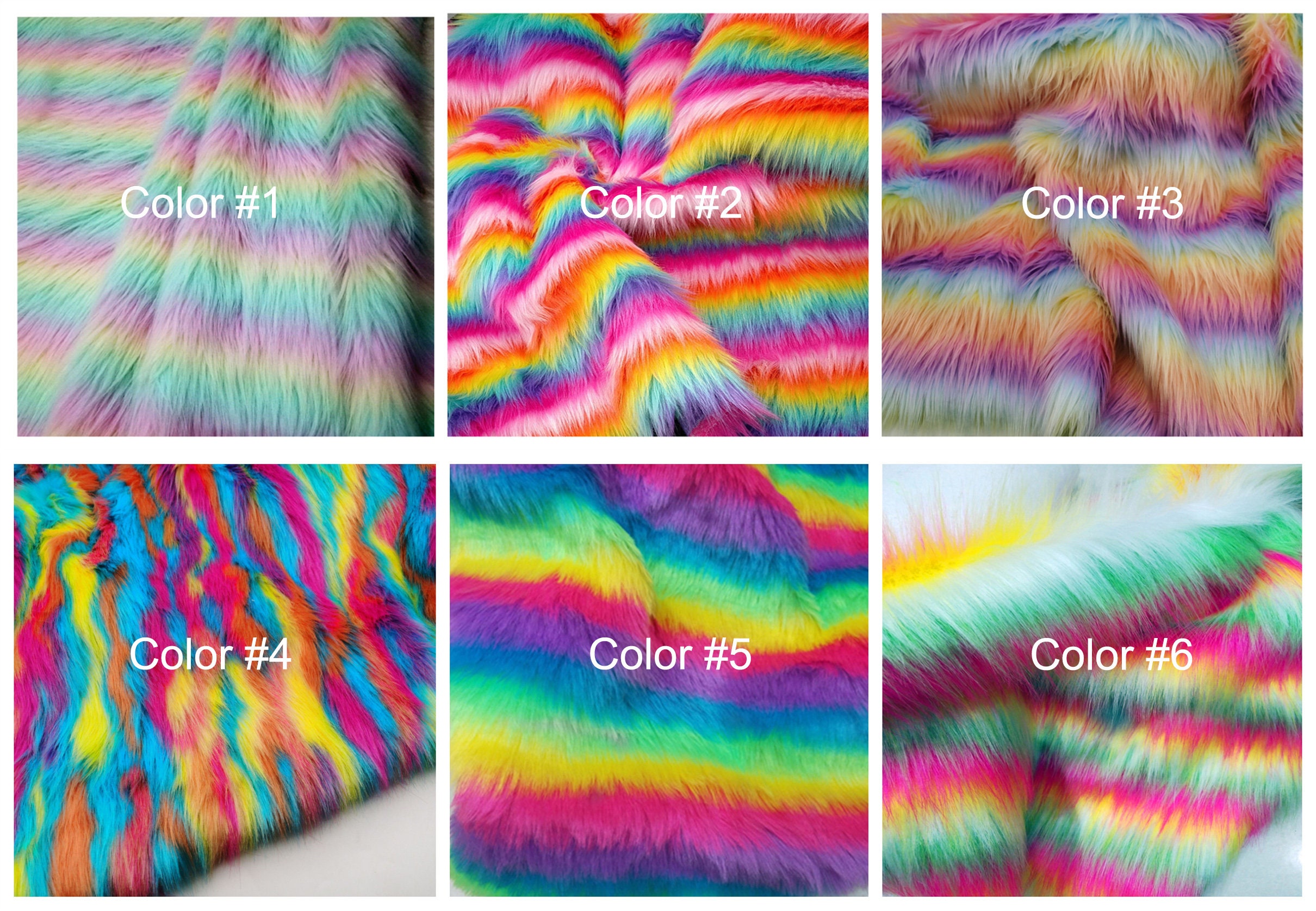 Neon Rainbow Striped Faux Fur Fabric,long Pile Rainbow Shag Furs for ...