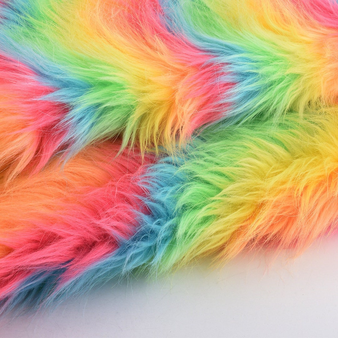 Rainbow Stripe Faux Fur, Colorful Wavy Long Pile Fake Fur for DIY ...