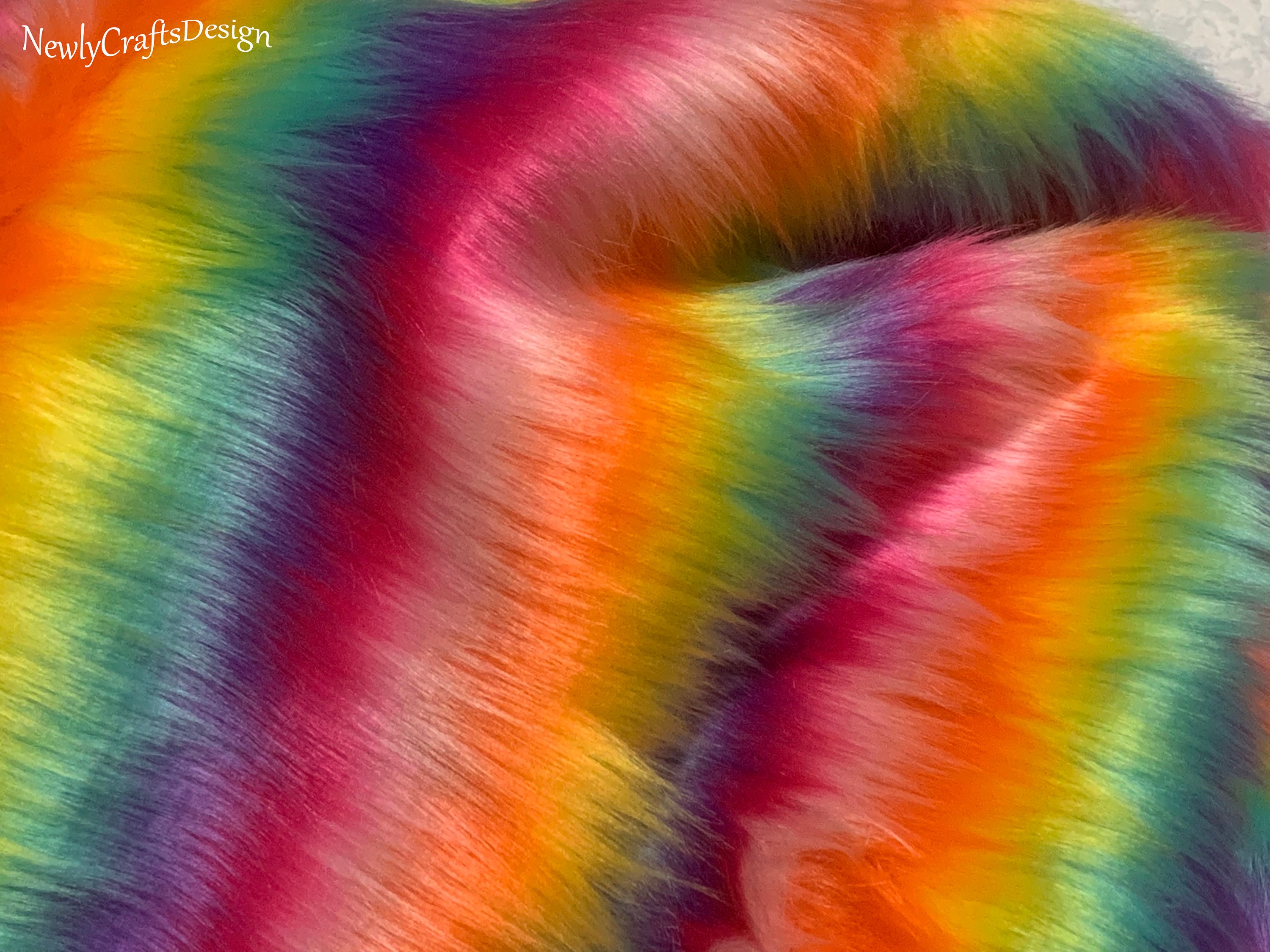 Neon Rainbow Striped Faux Fur Fabric,long Pile Rainbow Shag Furs for ...